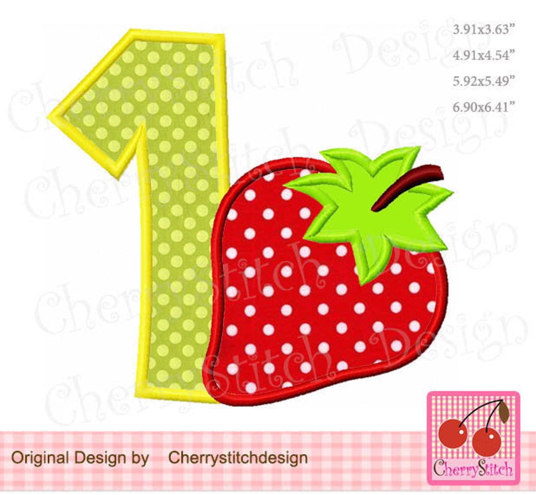 Strawberry Number 1 Machine Embroidery Applique - Etsy
