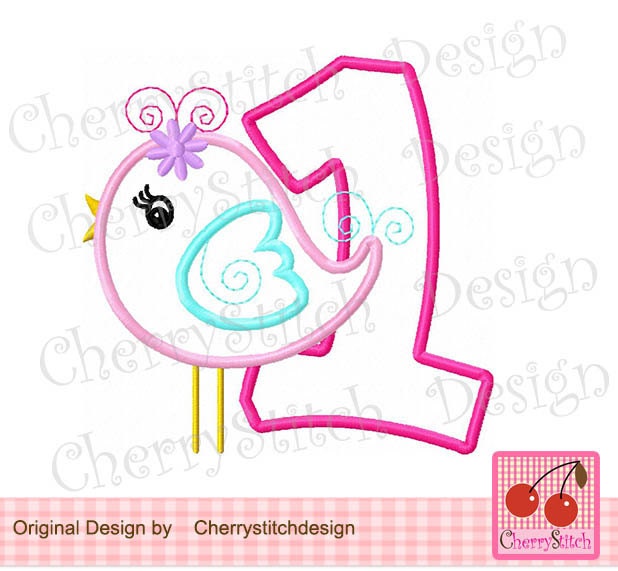 Bird Number 1 Birthday Number 1 Machine Embroidery Applique - Etsy