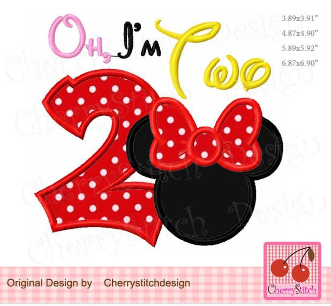 Oh I'm Two, Minnie Machine Embroidery Applique - Etsy