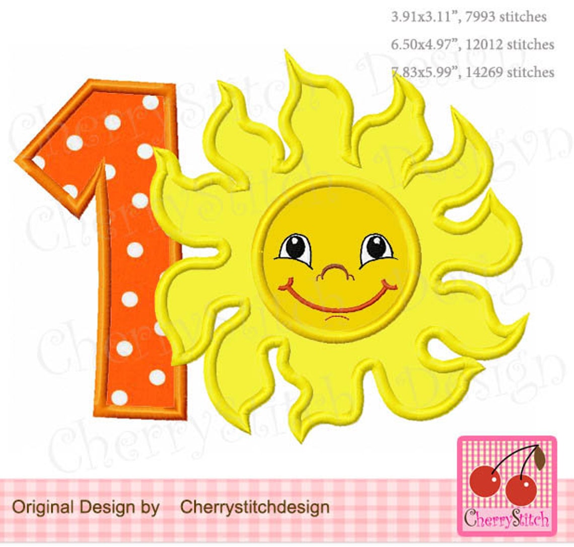 Sun Number 1 Smiling Sun Sunshine Number 1 Birthday Machine - Etsy
