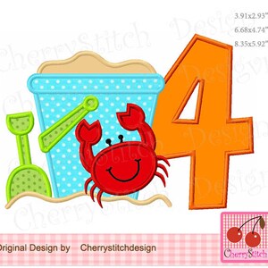 Beach Bucket Number 4 Birthday Number 4 Machine Embroidery - Etsy