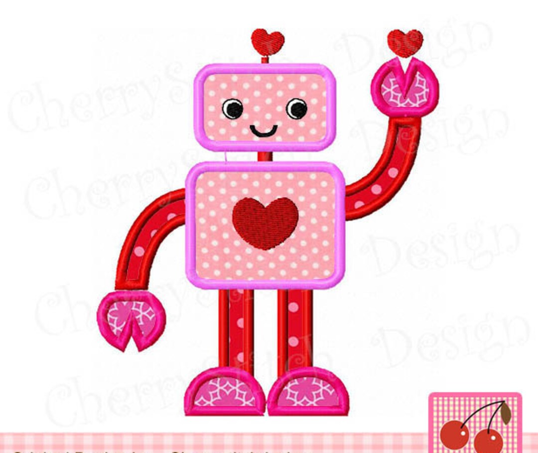 Valentine's Day Robot, Robot Applique,valentine's Day Applique VTN0008 ...