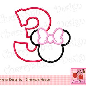 Minnie Number 3 Machine Embroidery Applique - Etsy