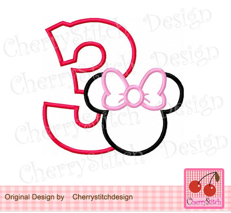 Minnie Number 3 Machine Embroidery Applique - Etsy