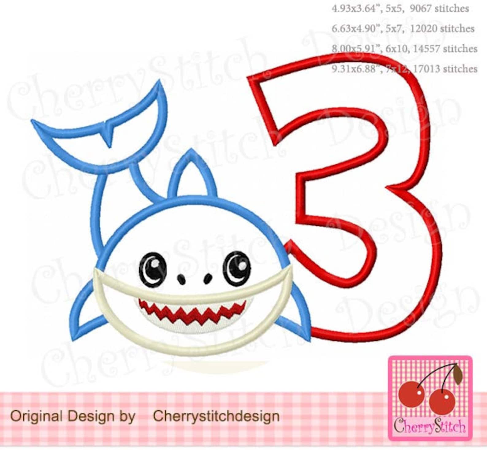 Shark Applique Shark Number 3 Birthday Number 3 Machine - Etsy Ireland