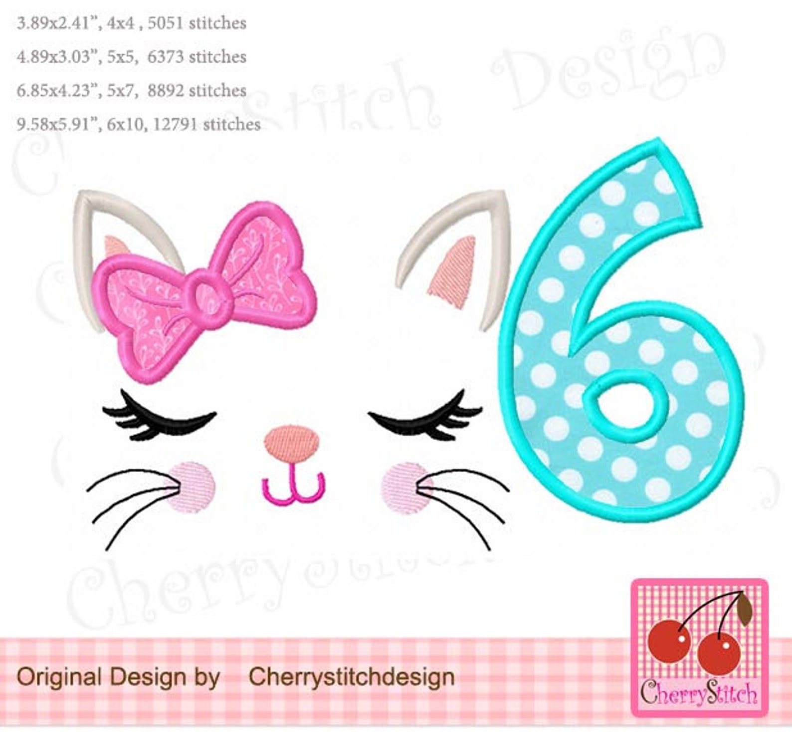 Kitty Face Number 6 Kitty Cat Birthday Number 6 Machine | Etsy