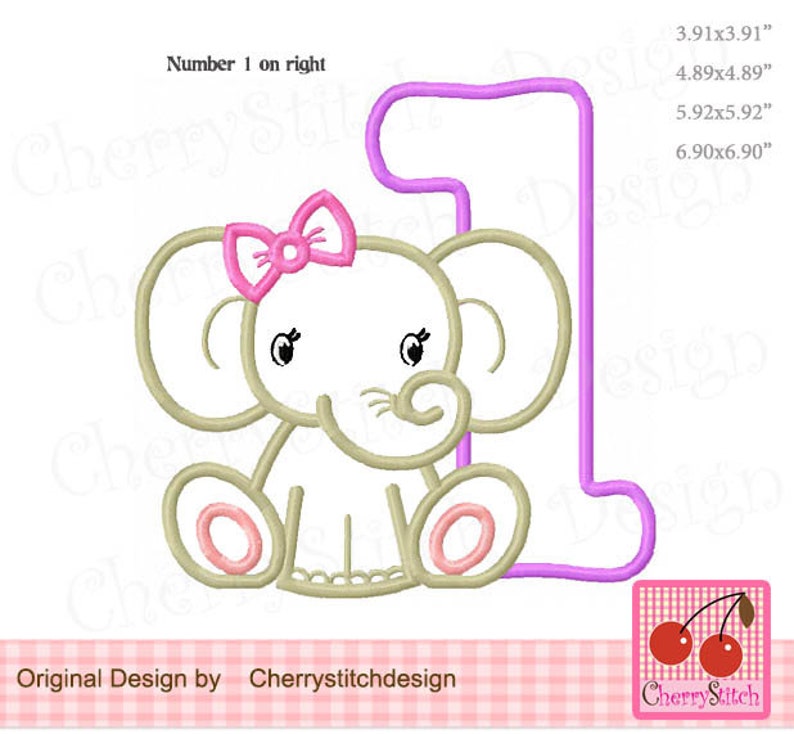 Elephant Number 1 Birthday Machine Embroidery Applique BIR0014 - Etsy