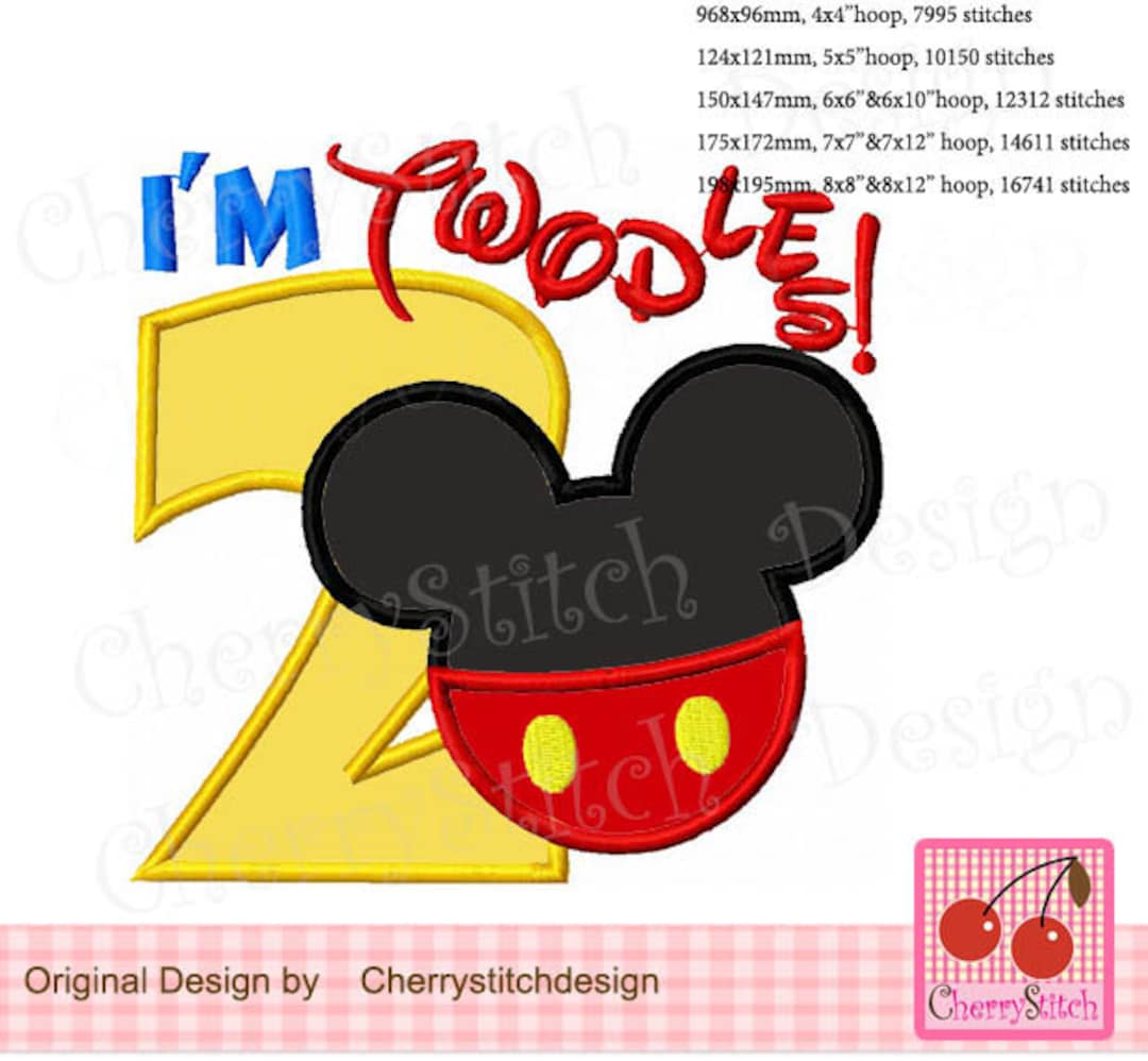 I'm Twodles Mickey Number 2 Applique Embroidery (digital Download) - Etsy