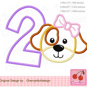 Puppy Girl Number 2, Birthday Number 2 Machine Embroidery Applique ...