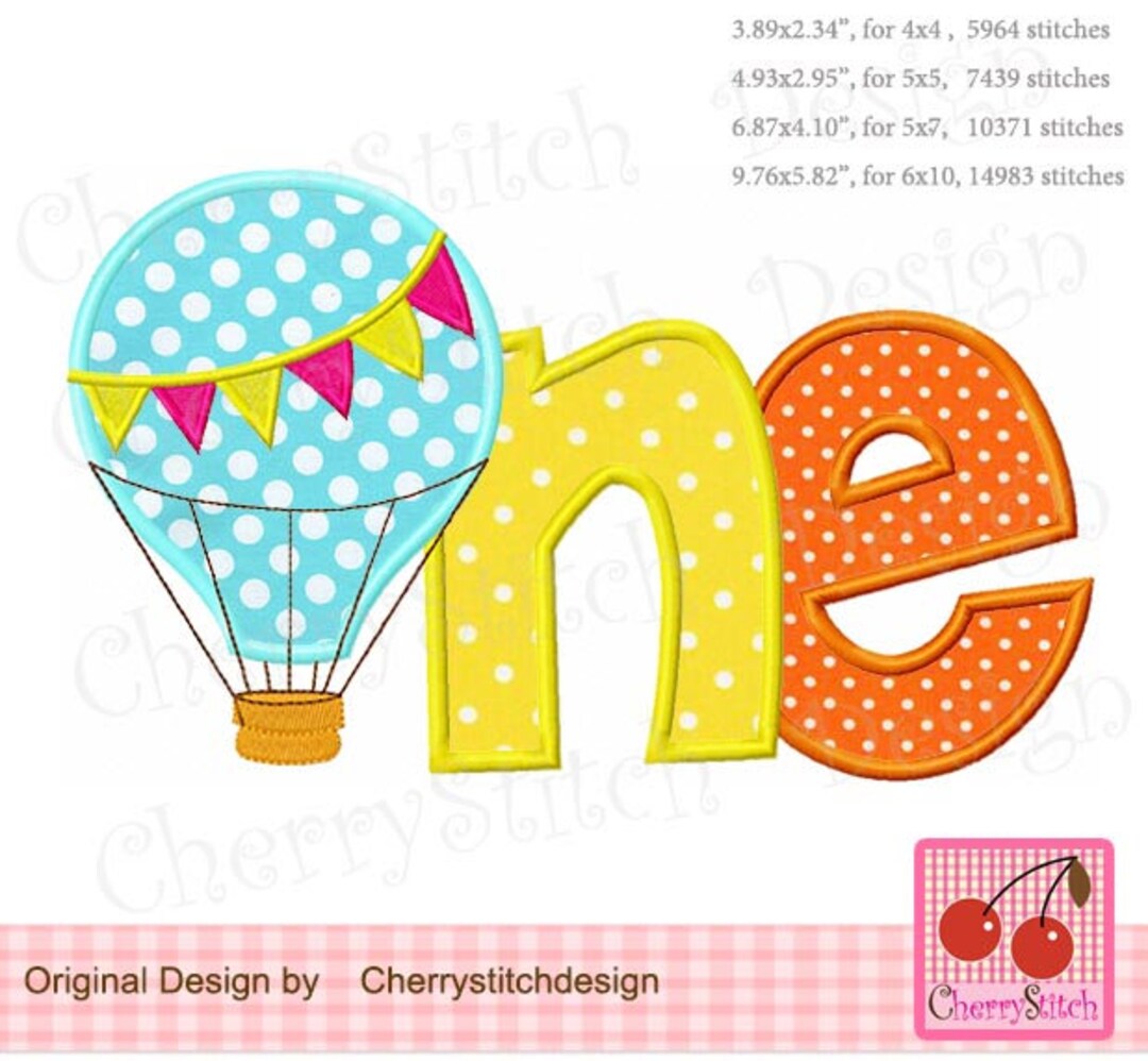 Hot Air Balloon 'one' Applique: Birthday Embroidery Design (digital ...
