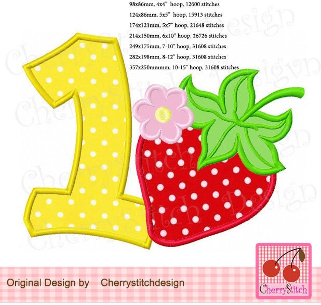 Strawberry Applique Number 1 Machine Embroidery Applique BIR0374 - Etsy