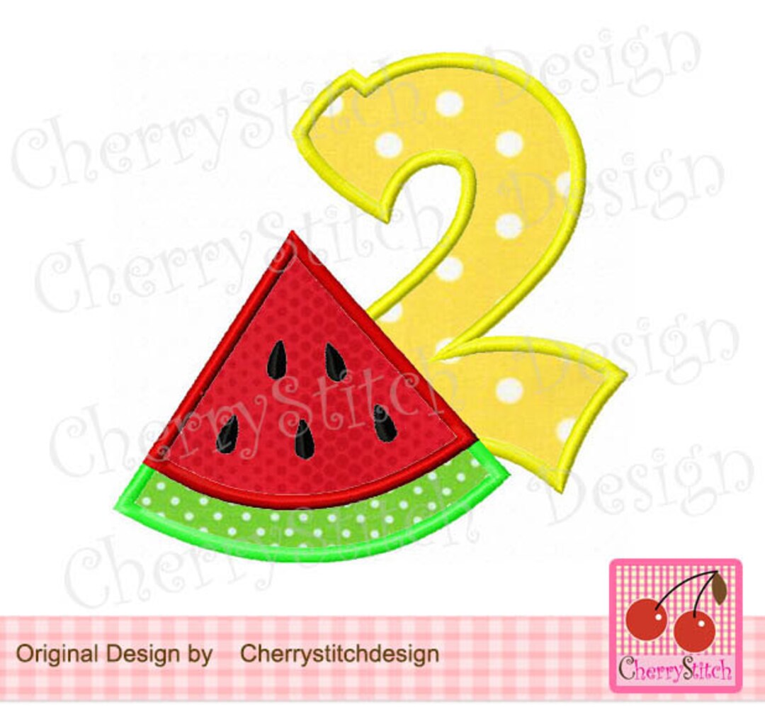 Watermelon Number 2 Birthday Machine Embroidery Applique - Etsy