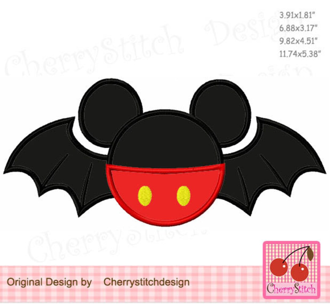 Halloween Bat Mouse Bat Mickey Machine Embroidery Applique Design ...