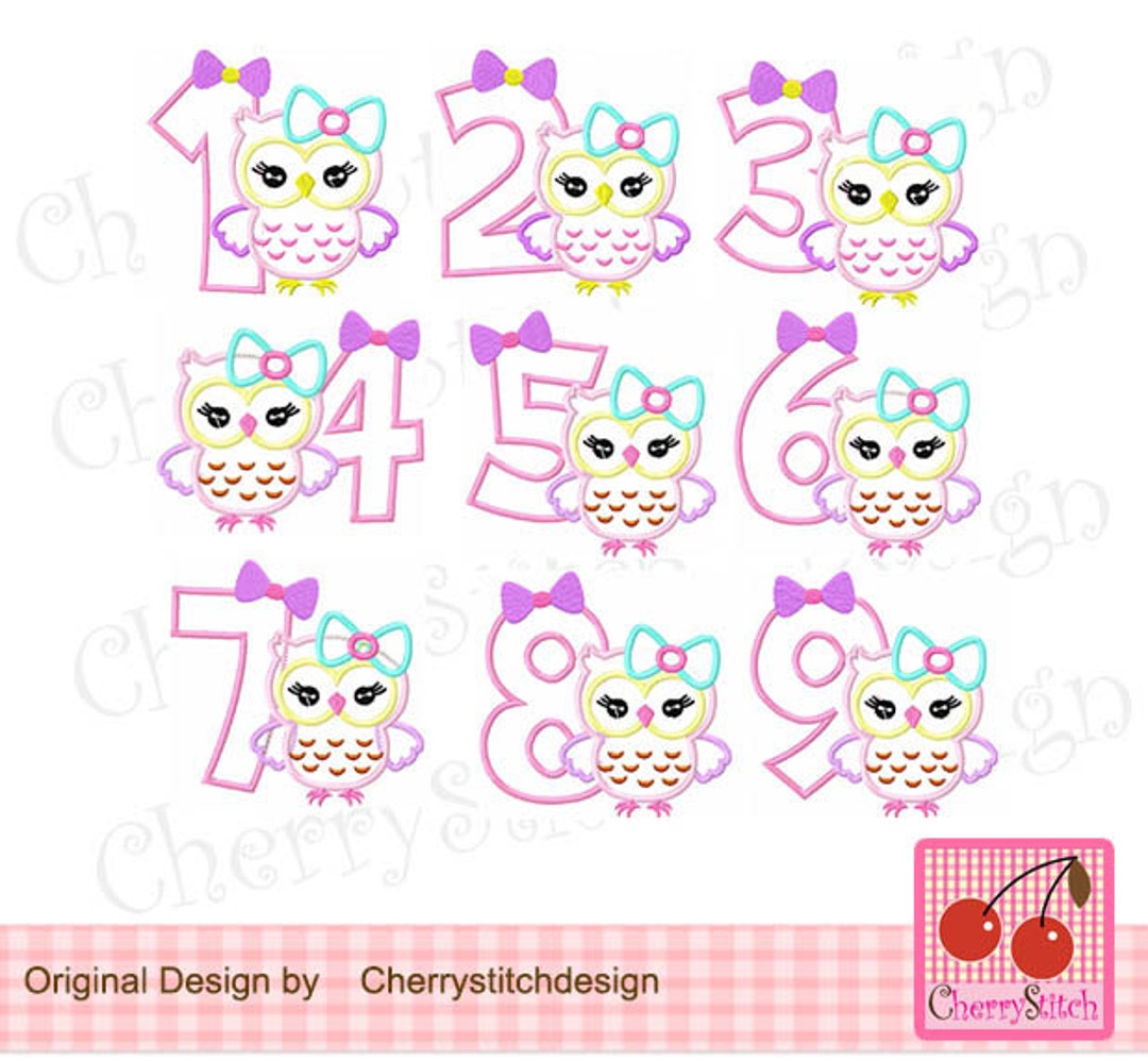 Owl Numbers Embroidery Birthday Machine Embroidery Applique - Etsy