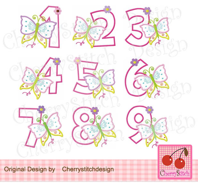 Butterfly Numbers, Birthday Numbers 1-9 Set Machine Embroidery Applique ...