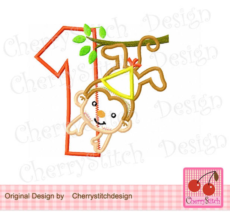 Monkey Number 1 Birthday Monkey Machine Embroidery Applique | Etsy