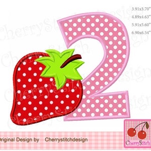 Strawberry Number 2 Birthday Number 2 Machine Embroidery Applique ...