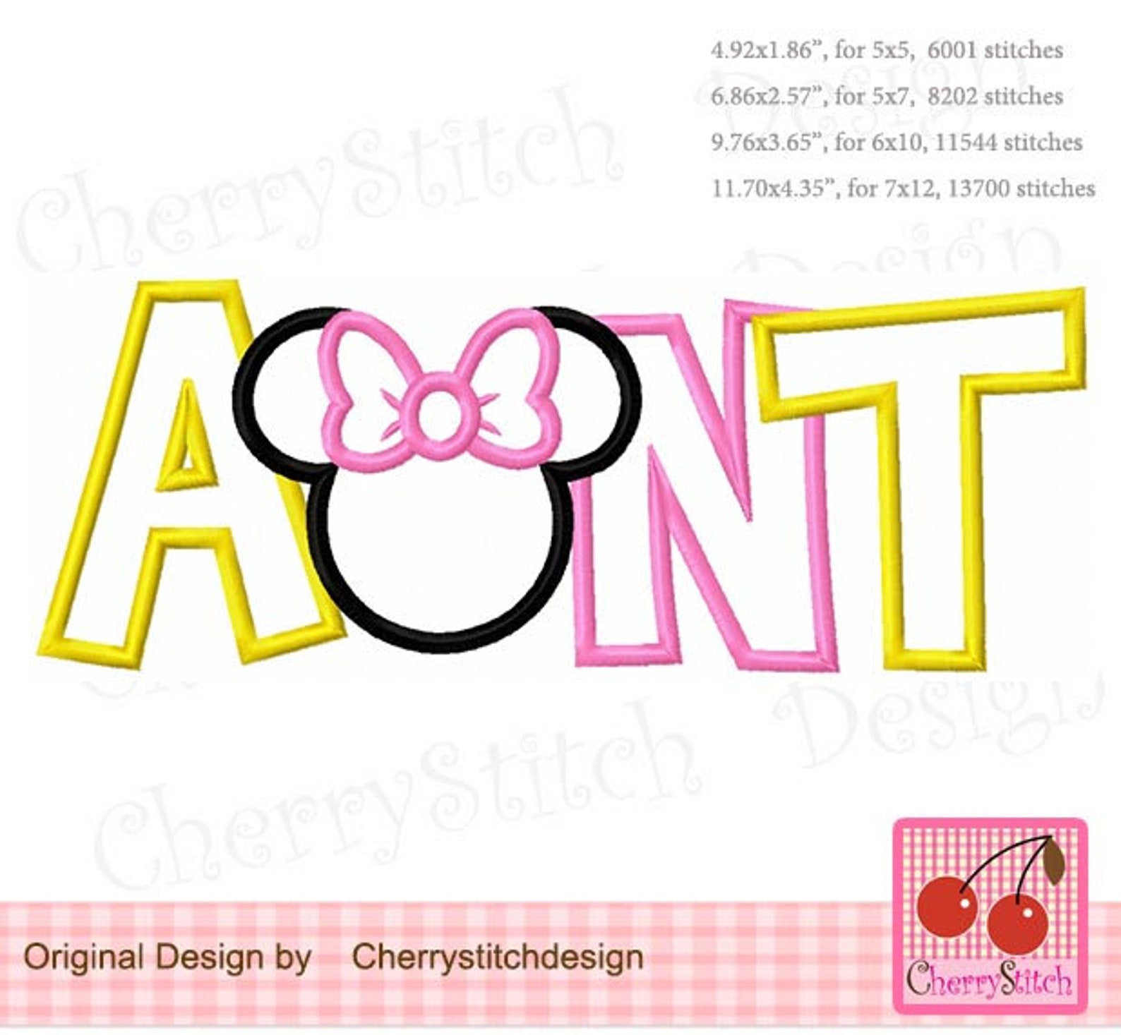 Minnie Aunt Applique: Machine Embroidery Design (5x5, 5x7, 6x10, 7x12 ...