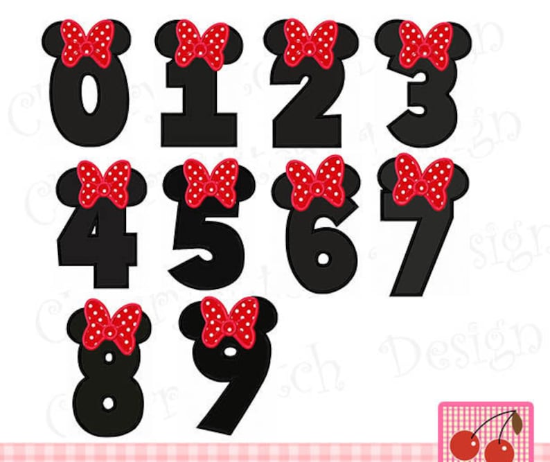 Minnie Numbers Set Birthday Machine Embroidery Applique - 4x4 5x5 6x6 ...