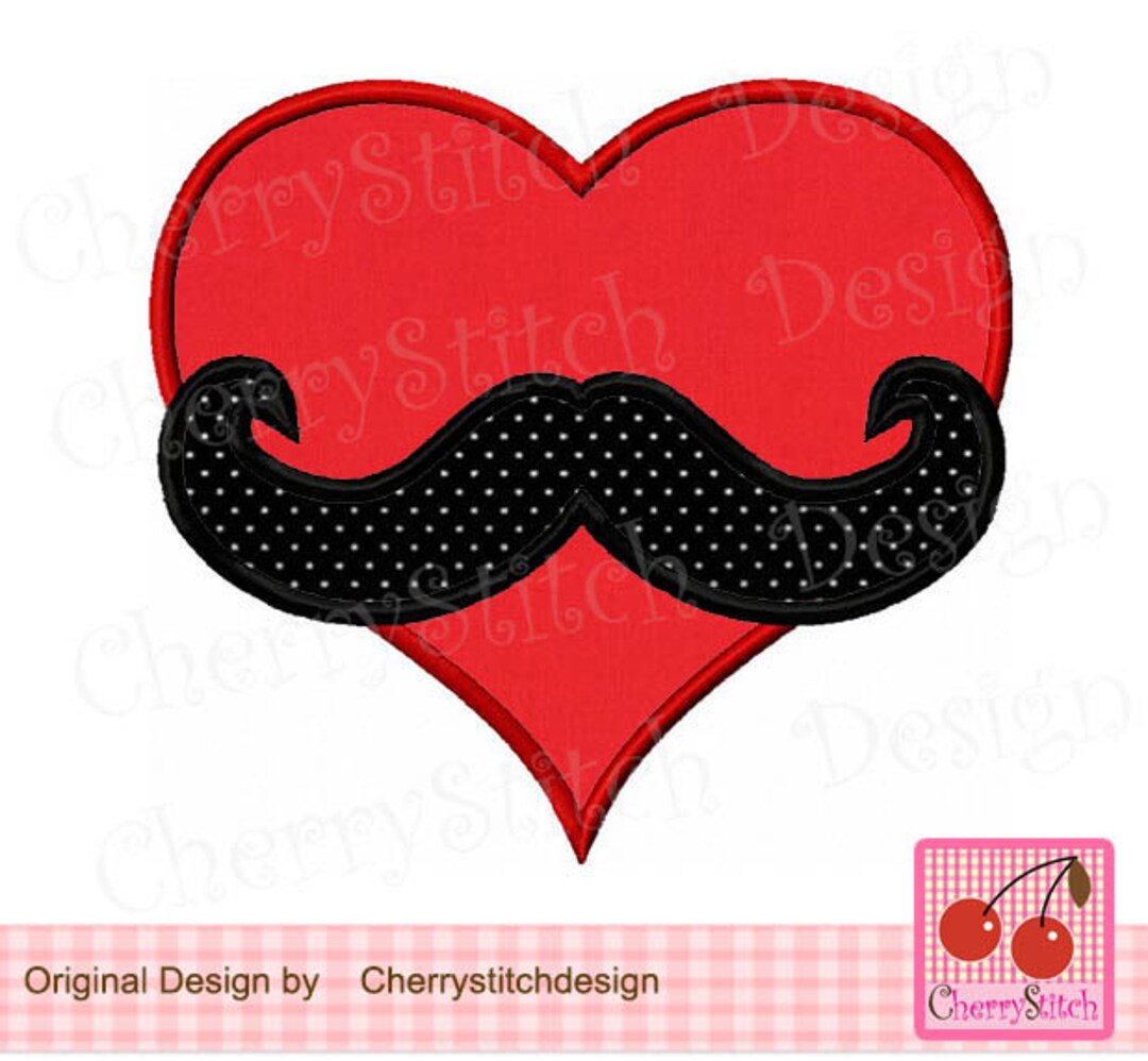 Mustache Love Heartvalentine Embroidery Designheart Applique - Etsy