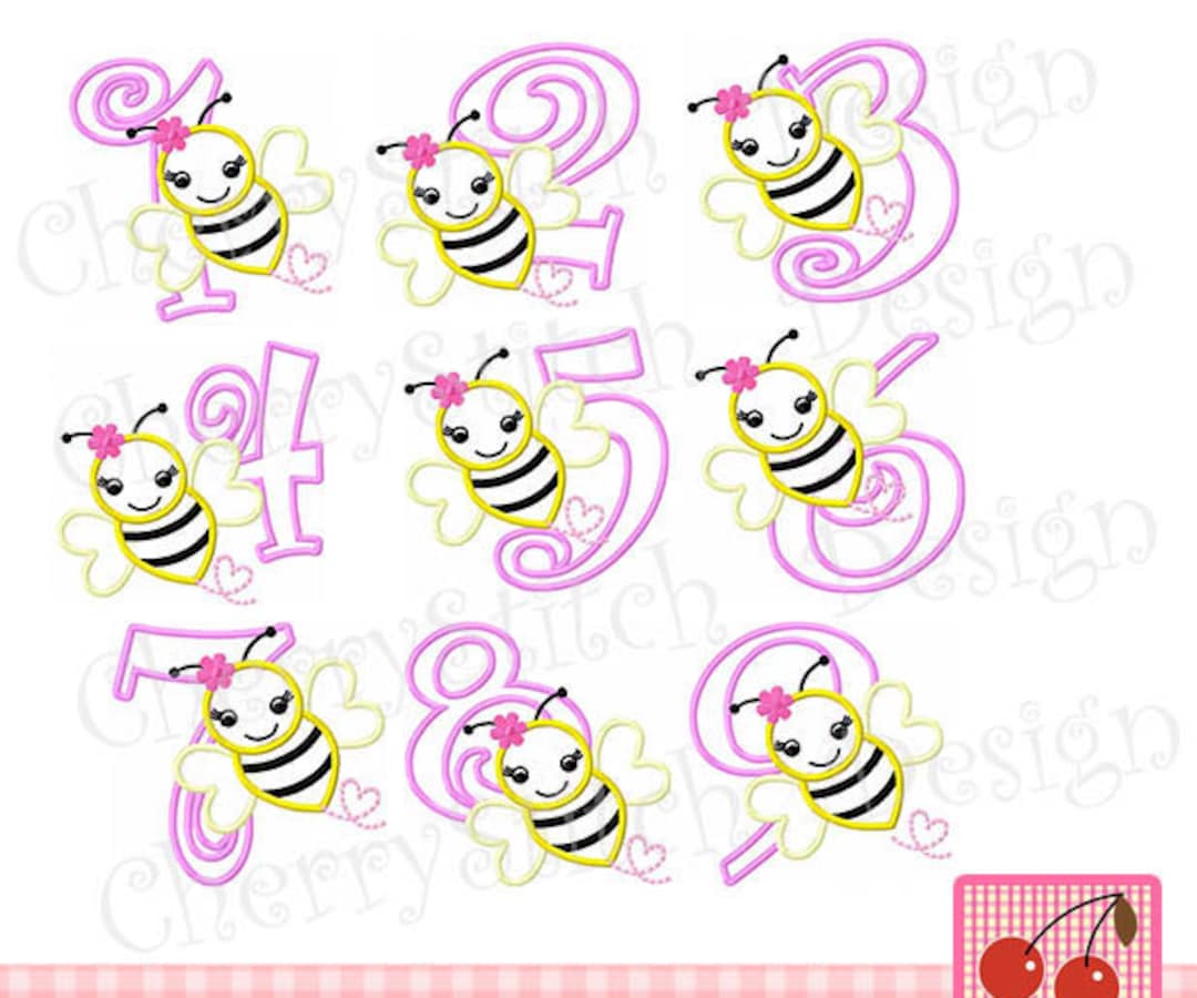 Embroidery Design Bumble Bee Numbers 1-9,birthday Bumble Bee Machine ...