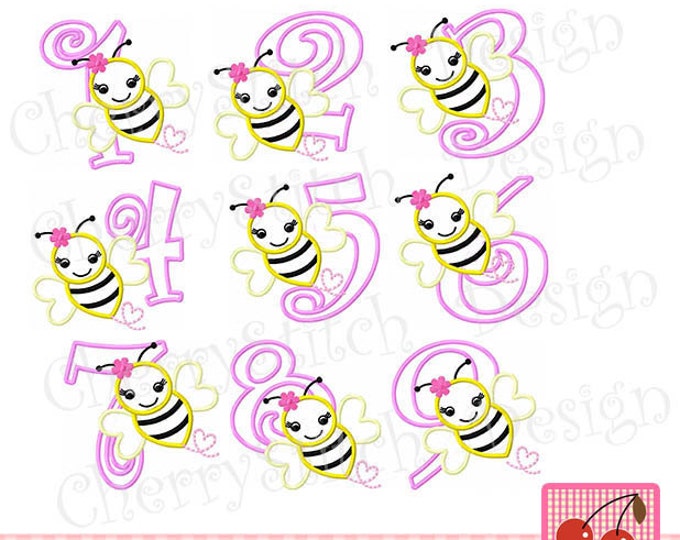Embroidery Design Bumble Bee Numbers 1-9birthday Bumble Bee - Etsy