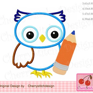 School Owl Pencil Owl Back to School Machine Embroidery Applique SCH053 ...