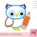 School Owl Pencil Owl Back to School Machine Embroidery Applique SCH053 ...