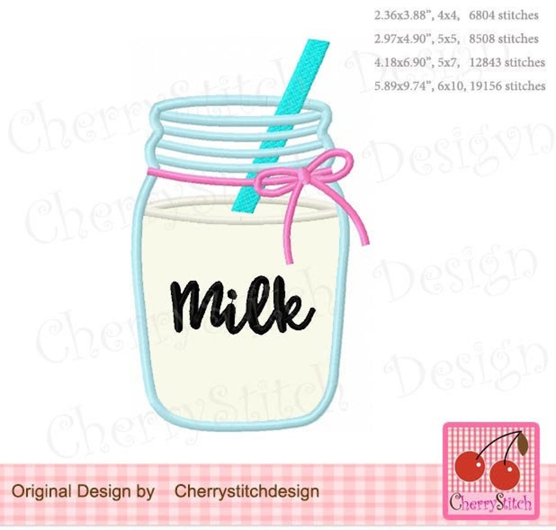 Mason Jar Milk Machine Embroidery Applique Design - Etsy