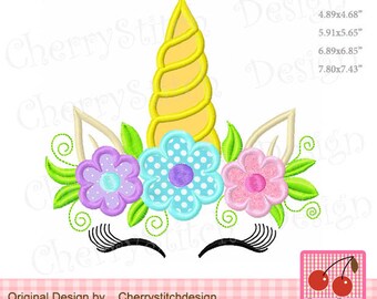 Unicorn With Flowers Machine Embroidery Applique Design for | Etsy