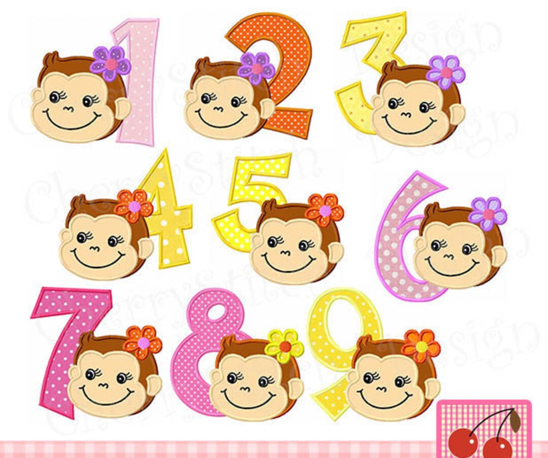 Monkey Numbers Embroidery Birthday Numbers Set Machine Embroidery ...