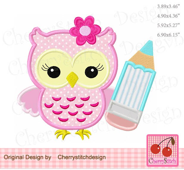 School owl with Pencil Back to School Machine Embroidery | Etsy