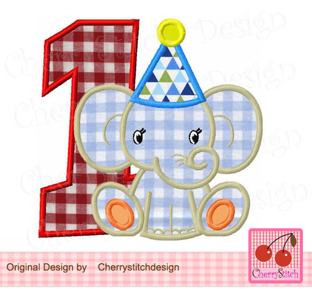 Baby Elephant Number 1 Birthday Number 1 Machine Embroidery - Etsy