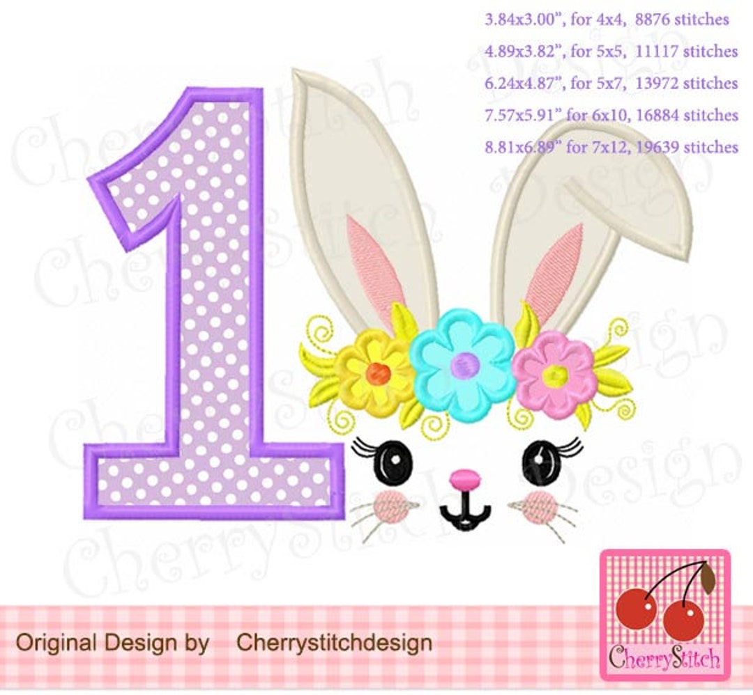 Bunny Face Number 1,my 1st Birthday Machine Embroidery Applique - Etsy