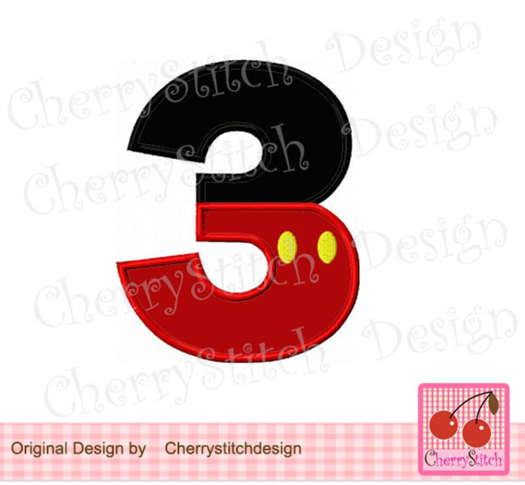 Mickey Numbers 3 Mickey Birthday Machine Embroidery Design 4x4 5x5 6x6 ...