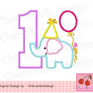 Birthday Elephant Number 1 Machine Embroidery Applique Design - Etsy