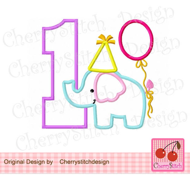 Birthday Elephant Number 1 Machine Embroidery Applique Design - Etsy