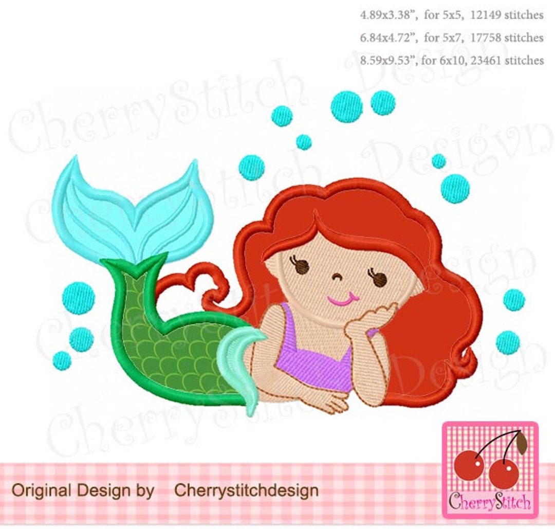Mermaid Little Mermaid Applique Machine Embroidery Design BG0102 - Etsy