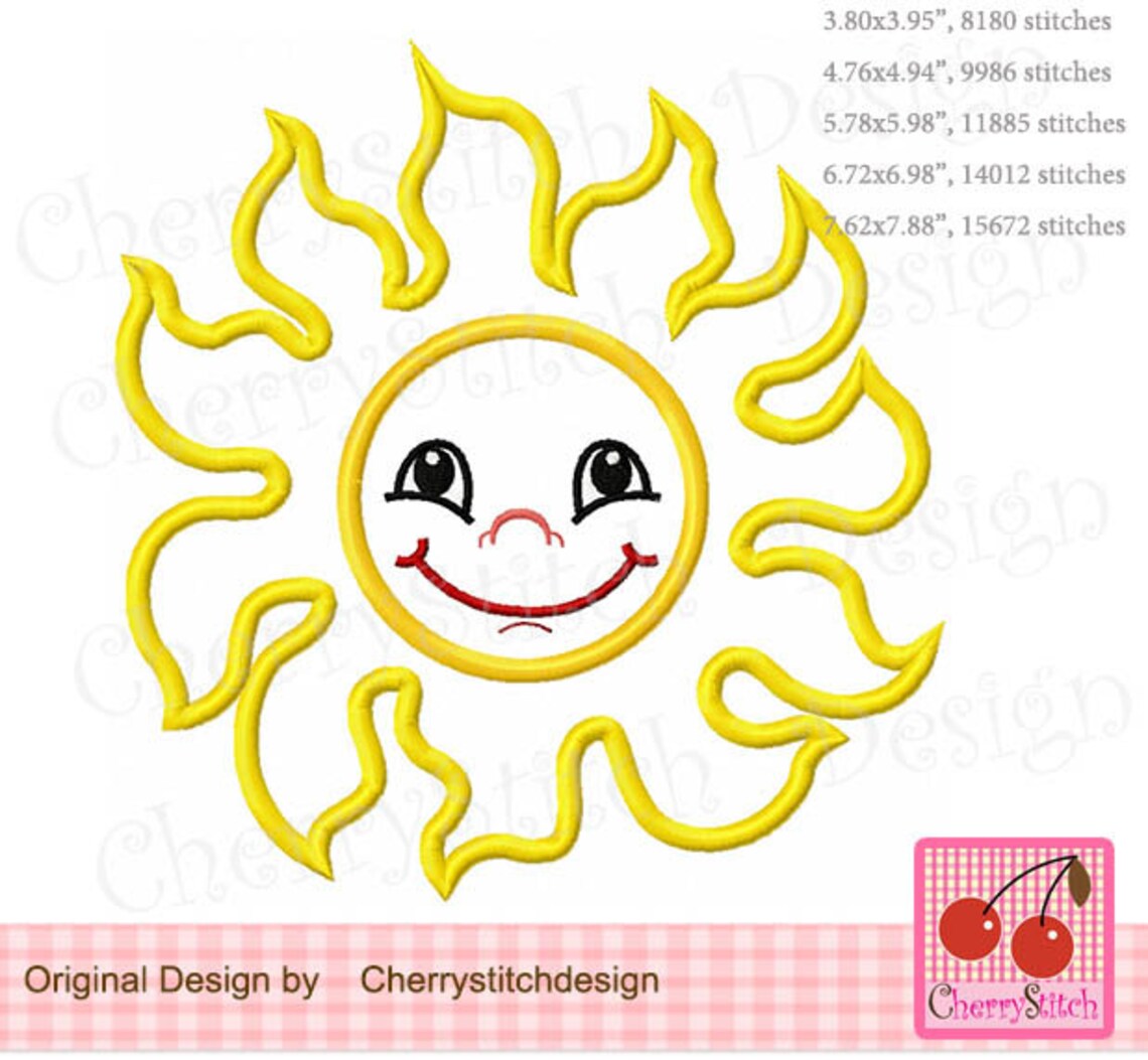 Sunshine Embroidery Sun Applique Summer Machine Embroidery | Etsy