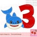 Shark Applique, Shark Number 3, Birthday Number 3 Machine Embroidery ...