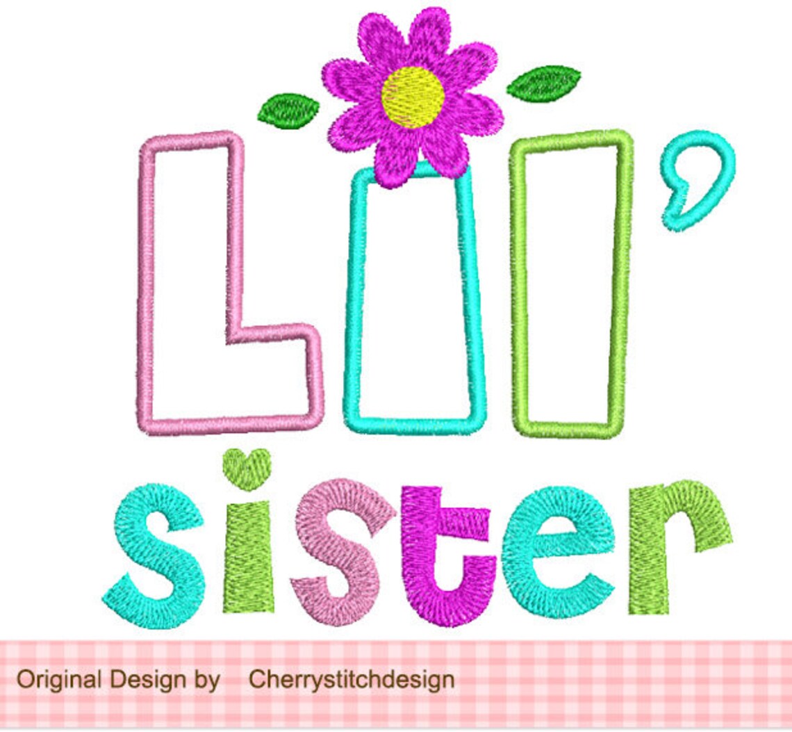 Lil' sister Machine Embroidery Applique Design 4x4 5x5 | Etsy