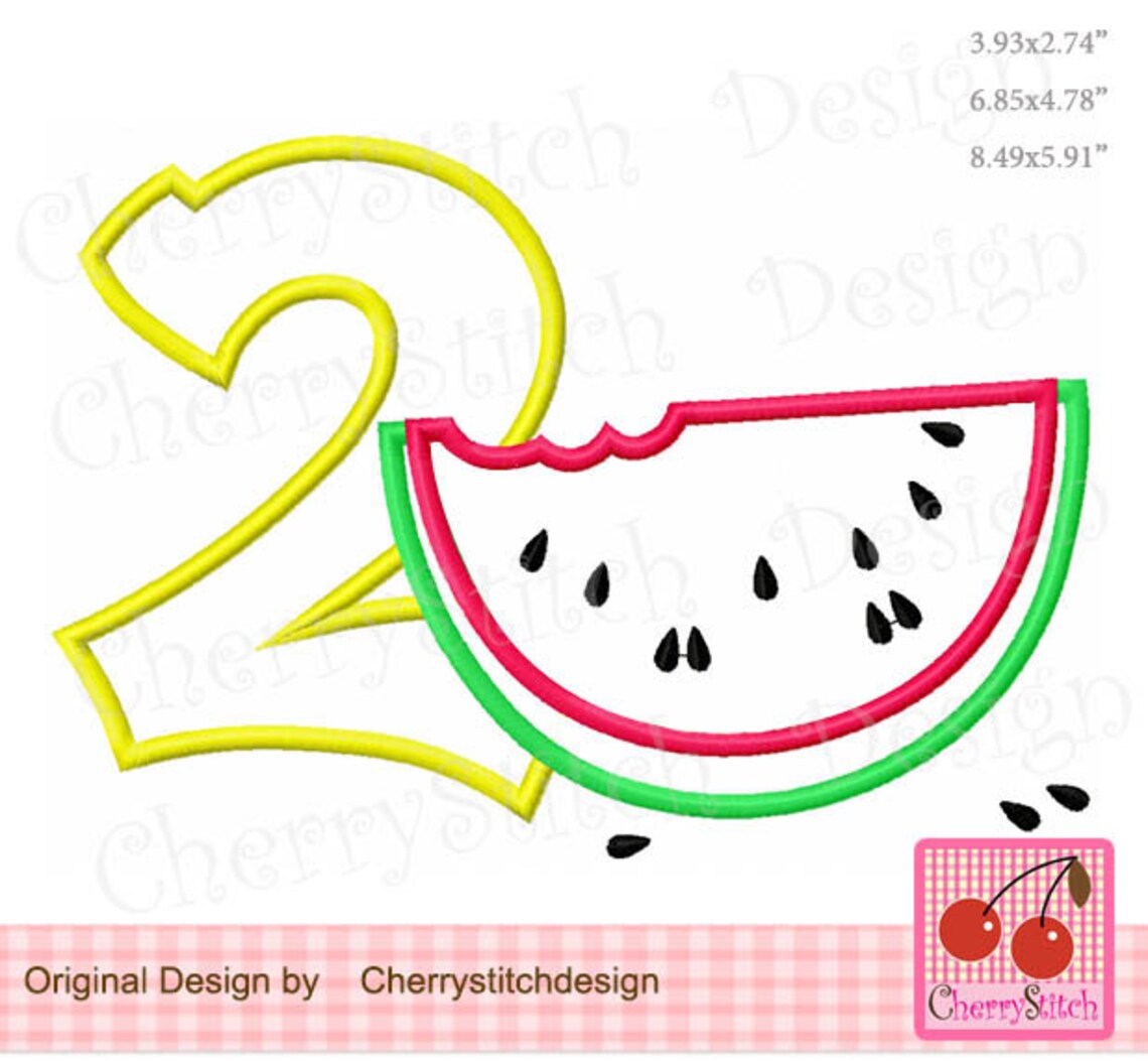 Watermelon Number 2 Summer Fruit Machine Embroidery Applique | Etsy