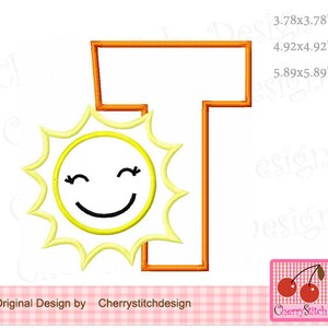 Sunshine Monogram T Letter T Machine Embroidery Applique - Etsy