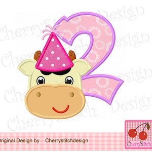 Cow Number 2 Birthday Machine Embroidery Applique Design - Etsy
