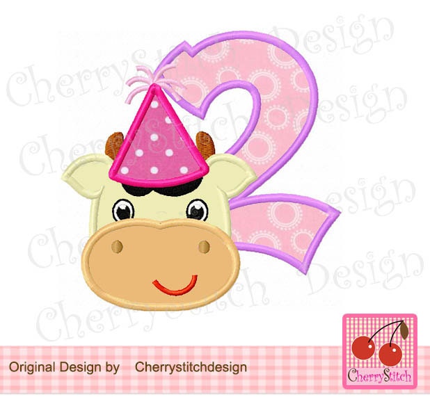 Cow Number 2 Birthday Machine Embroidery Applique Design - Etsy