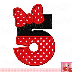 Minnie Number 5 Birthday Embroidery Applique Design - Etsy