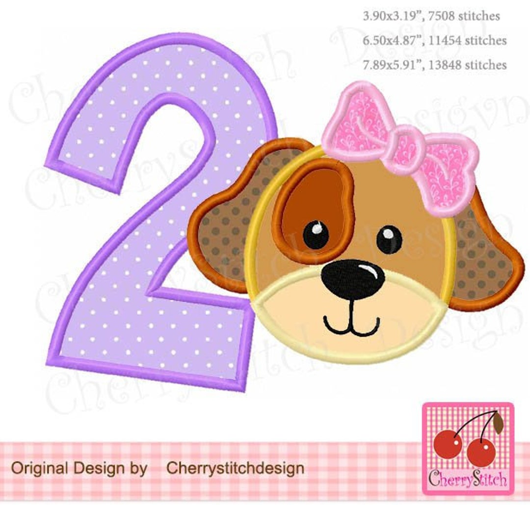 Puppy Girl Number 2 Applique, Birthday Machine Embroidery - Etsy