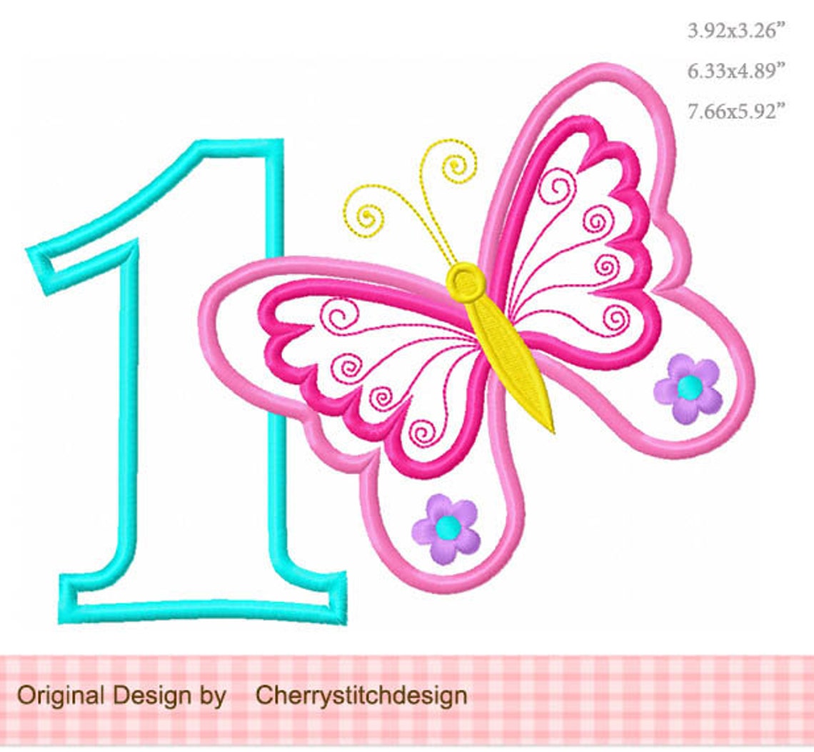 Butterfly number 1 Birthday number 1 Machine embroidery | Etsy