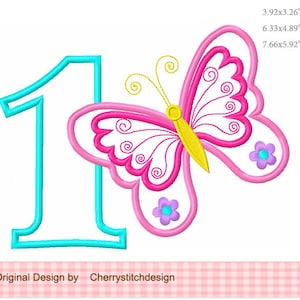 Butterfly Number 1 Birthday Number 1 Machine Embroidery Applique ...