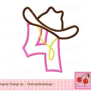 Birthday Applique, Cowgirl Hat Number 4 Machine Embroidery Applique - Etsy